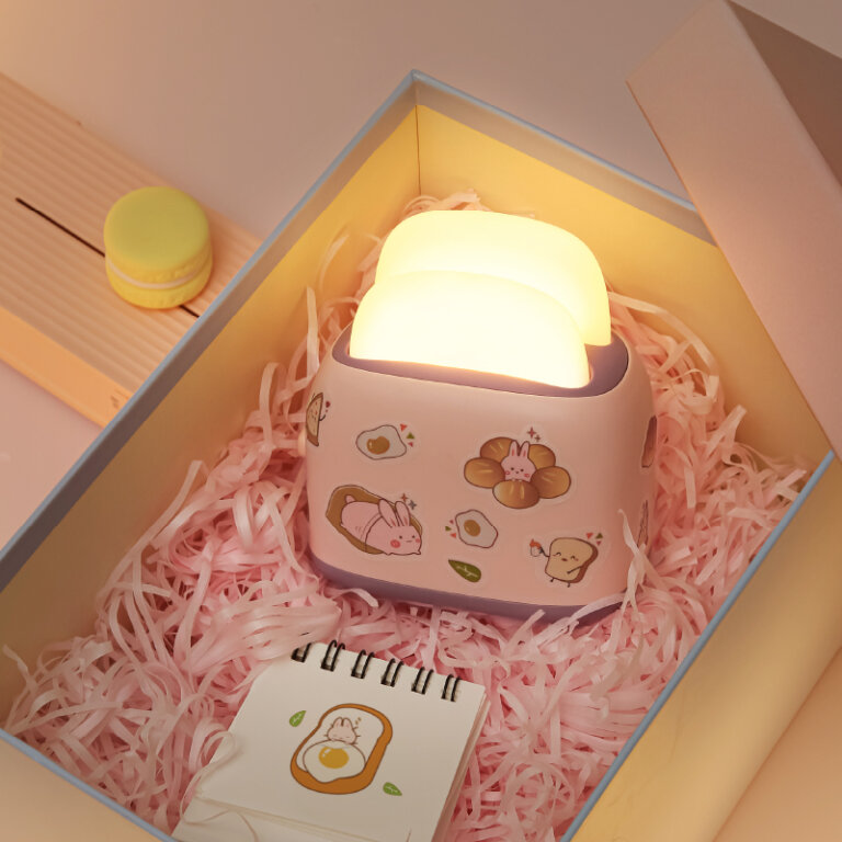 Cute Bread Toaster Night Light – Soft Glow Rechargeable LED Lamp with ...
